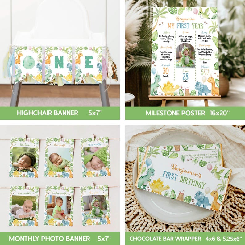 Editable Dinosaur Birthday Invitation Set, Oneasaurus Birthday Bundle ...