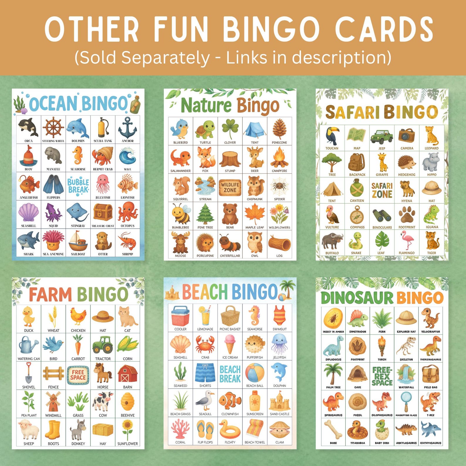 Jungle Bingo Game Printable, Safari Animal Bingo Set for Kids Party ...