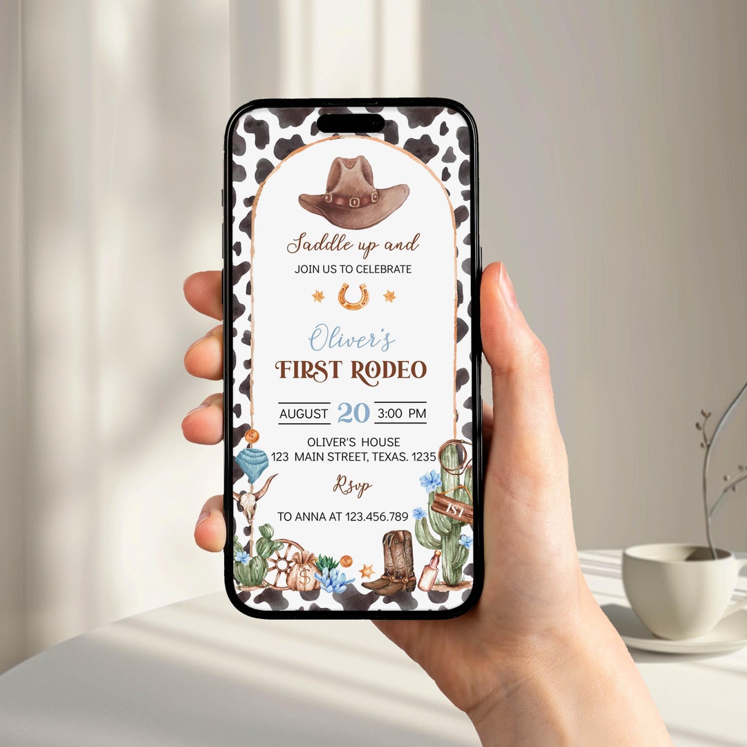 My First Rodeo Birthday Invitation Template, Cowboy 1st Birthday Phone ...
