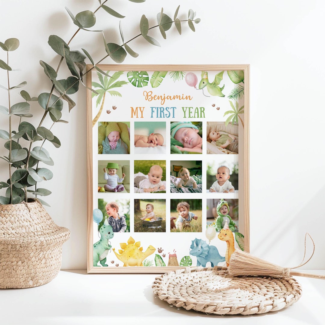 Editable Dinosaur Birthday Photo Collage, Dinosaur Party Decorations 12 ...