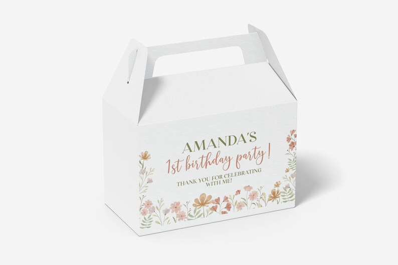 EDITABLE Wildflower Birthday Girl Gable Gift Box Label Boho - Etsy
