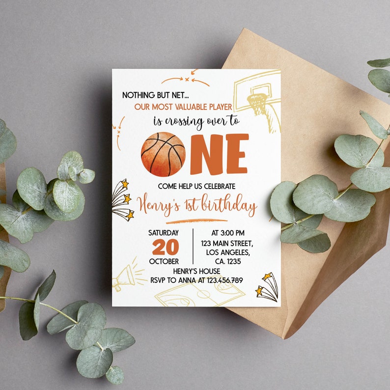 EDITABLE Basketball Birthday Invitation First Birthday - Etsy