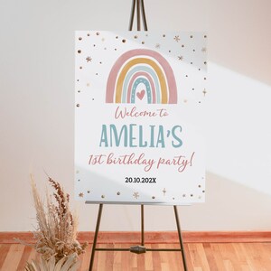 EDITABLE Boho Rainbow Welcome Sign, Rainbow Birthday Sign, Modern ...