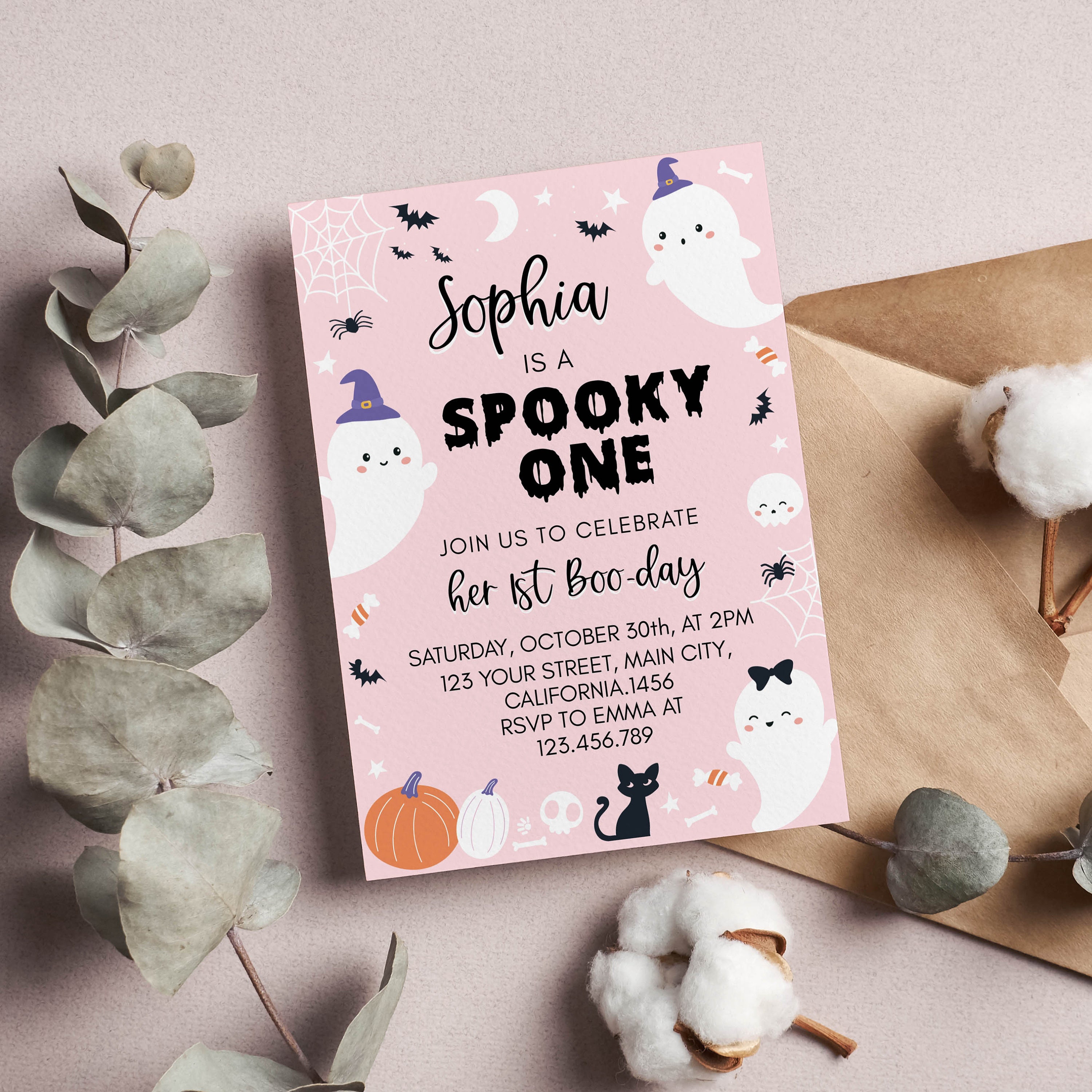Editable Spooky One Birthday Invitation Halloween Invitation - Etsy