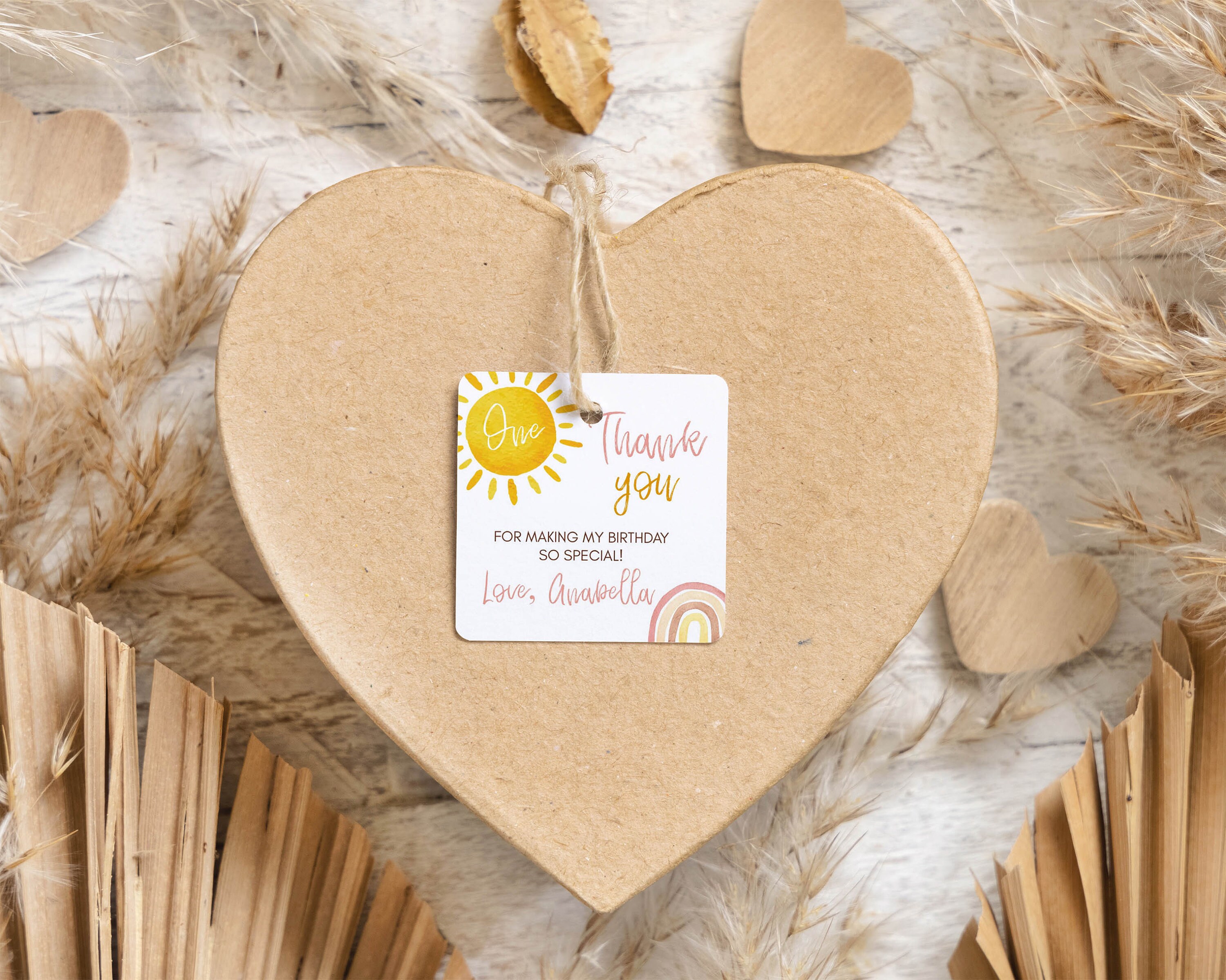 EDITABLE Sunshine 1st Birthday Thank You Tag Boho Rainbow - Etsy Australia