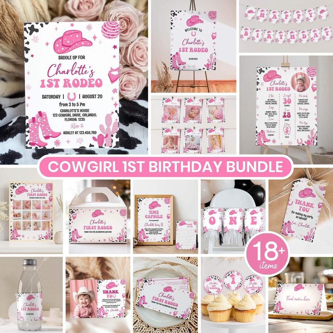 Editable Disco Cowgirl Birthday Invitation Bundle, Cowgirl 1st Birthday ...