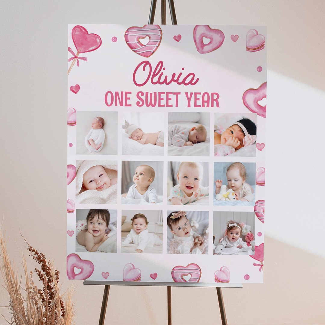 Editable Valentine First Birthday Photo Board Template, Printable ...