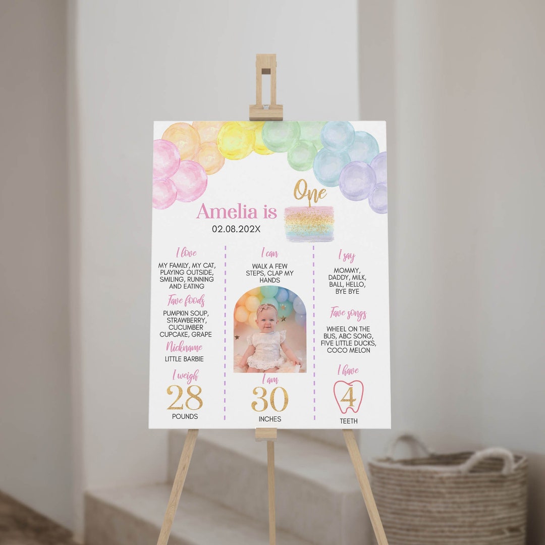 EDITABLE Pastel Rainbow First Birthday Milestone Sign Pastel - Etsy