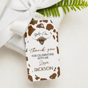 EDITABLE Cow Thank You Tag, Highland Cow Birthday Favor Tag, Holy Cow I ...
