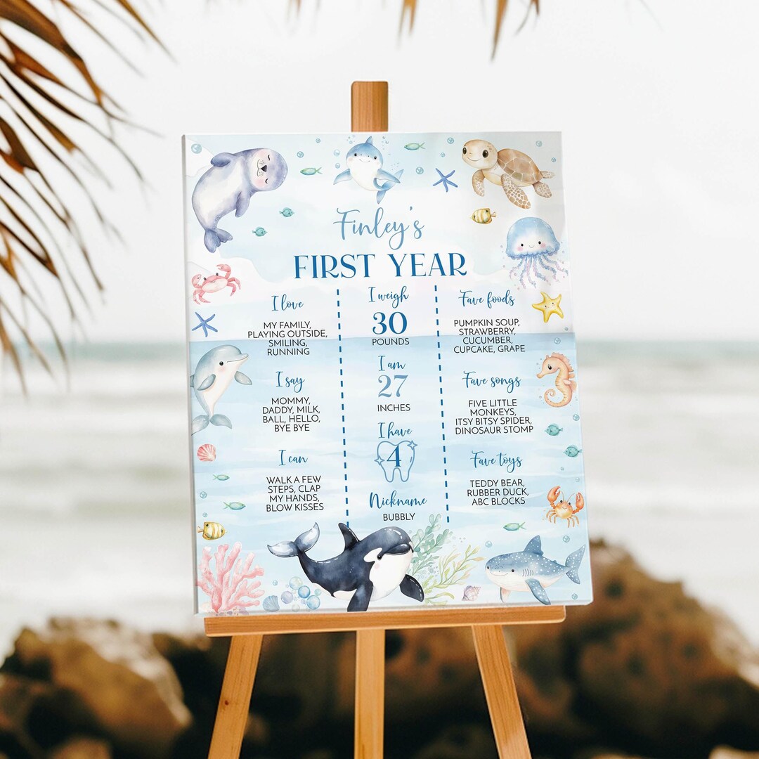 EDITABLE Under the Sea 1st Birthday Milestone Board, Oneder the Sea ...