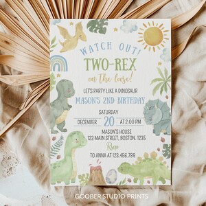 Dinosaur Birthday Invitation, Two Rex Invitation, Dinosaur Invitation ...