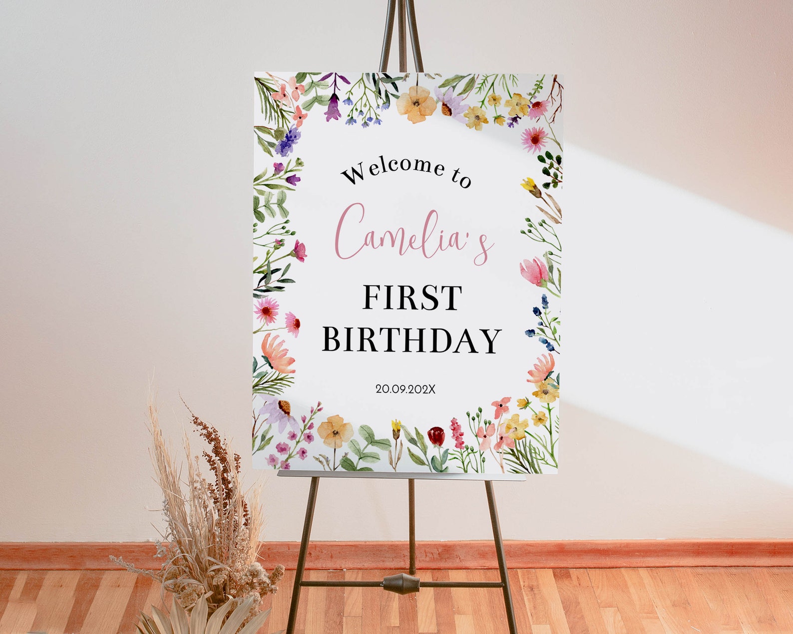 EDITABLE Wildflower Birthday Girl Welcome Sign, Boho Floral Welcome ...