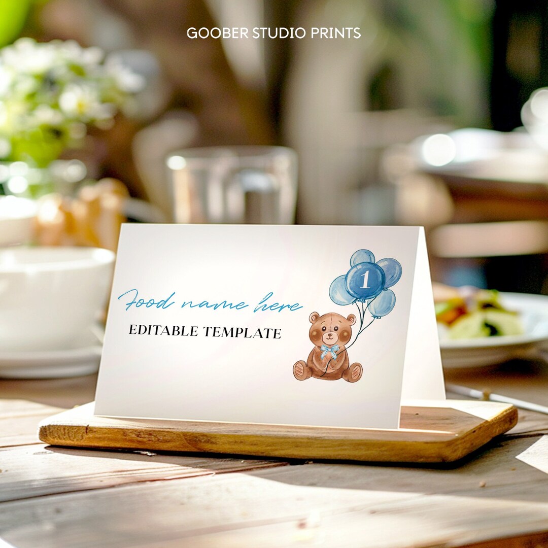 EDITABLE Bear Food Labels, Beary First Birthday Food Tent Card, Teddy ...