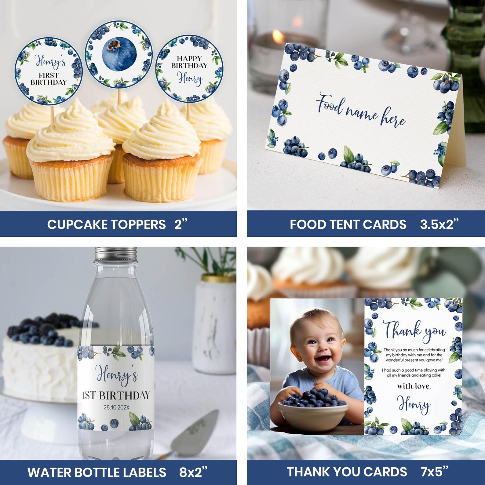 Editable Berry First Birthday Invitation Bundle, Blueberry 1st Birthday ...