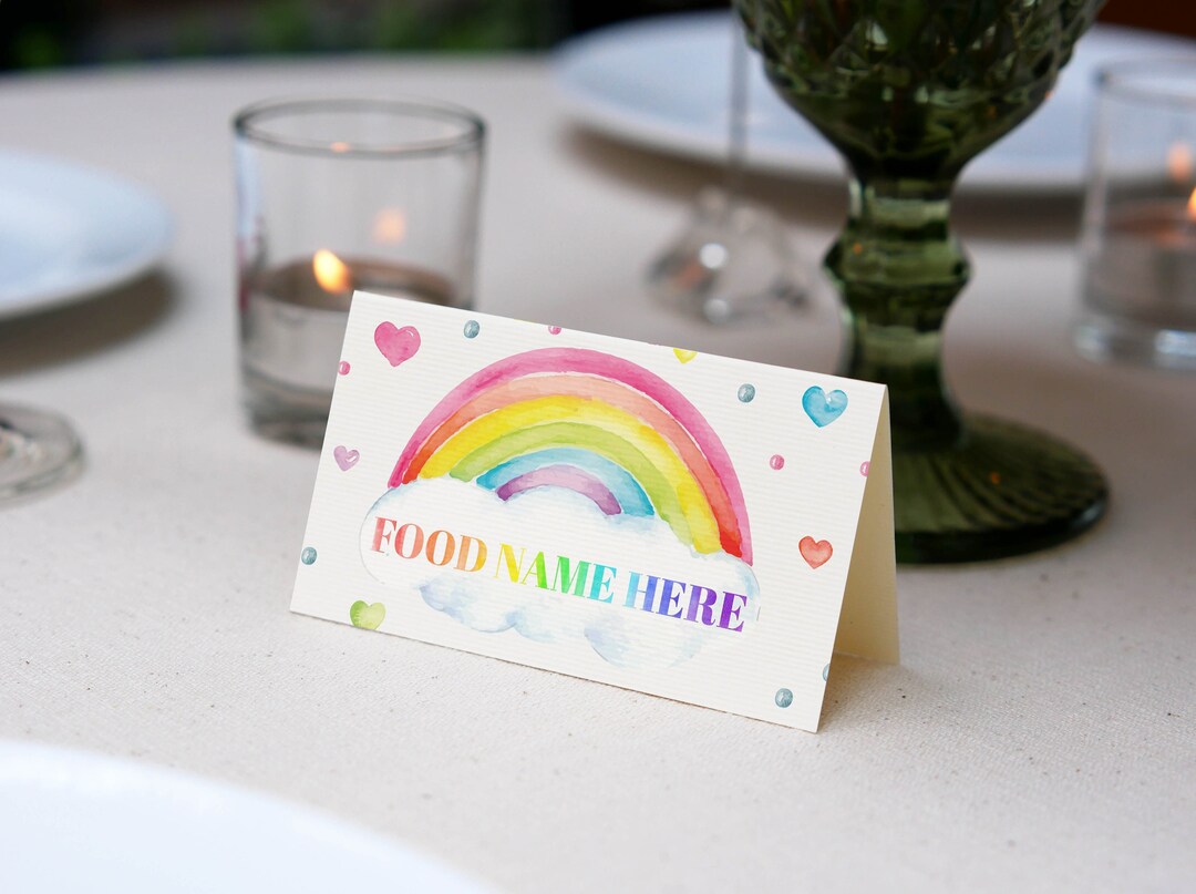 EDITABLE Rainbow Birthday Food Labels, Rainbow Party Food Tent Cards ...