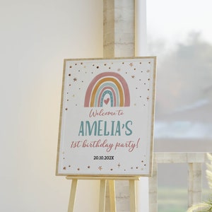 EDITABLE Boho Rainbow Welcome Sign, Rainbow Birthday Sign, Modern ...