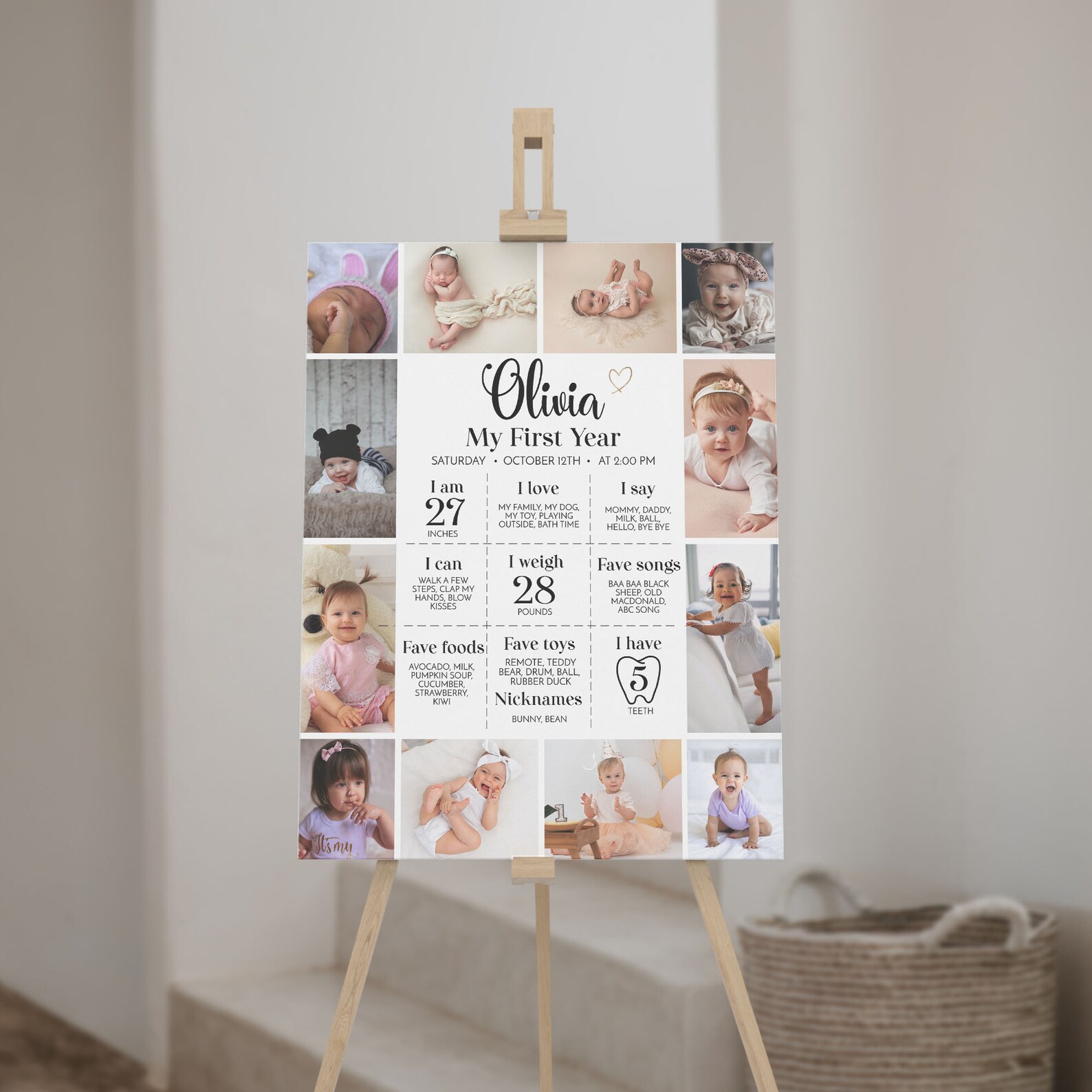 EDITABLE First Birthday Milestone Sign, Modern 1st Birthday Milestone ...