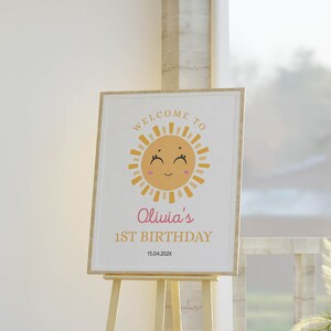 EDITABLE First Trip Around the Sun Welcome Sign, Sunshine Party Sign ...