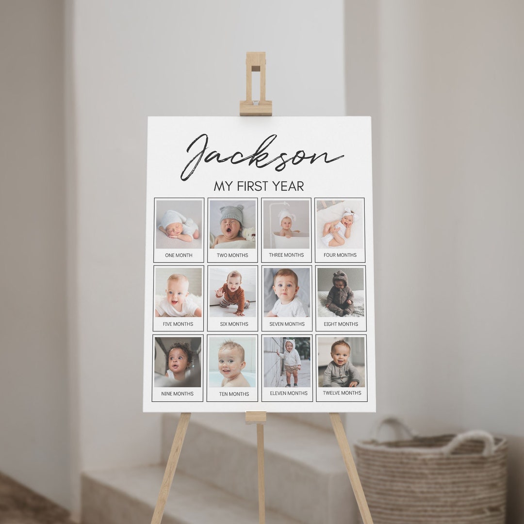 Editable First Year Photo Collage, 12 Months Photo Print, Modern First ...