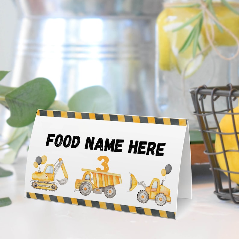 EDITABLE Construction Party Food Labels, Construction Food Tent Cards ...