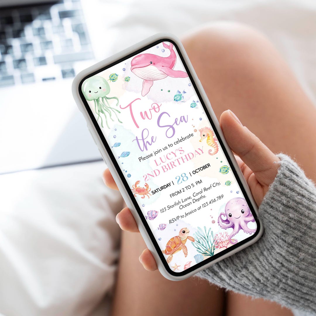 Two the Sea Invitation, Under the Sea 2nd Birthday Evite, Cute Ocean ...