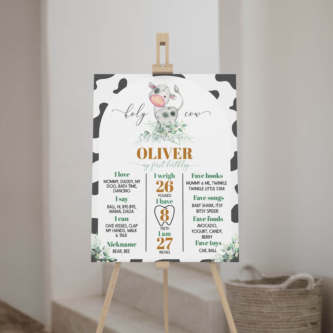EDITABLE Cow First Birthday Milestone Board, Holy Cow I'm One Milestone ...