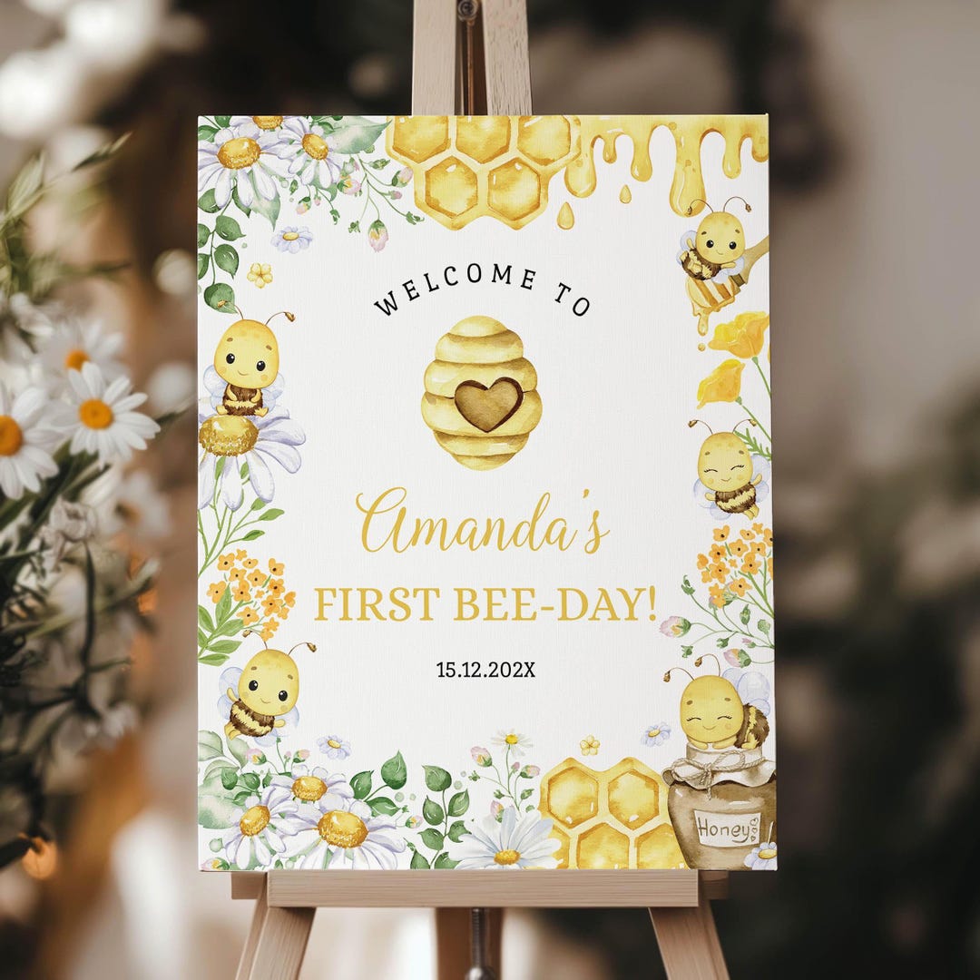 Bee Birthday Welcome Sign, First Bee Day Decor, Bee Welcome Sign, Honey ...