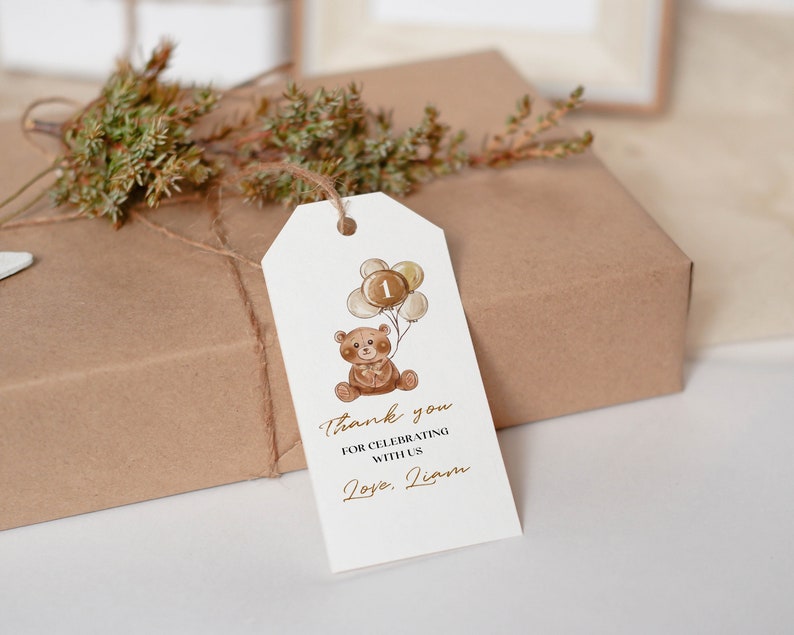 EDITABLE Teddy Bear Birthday Favor Tags Beary First Birthday - Etsy