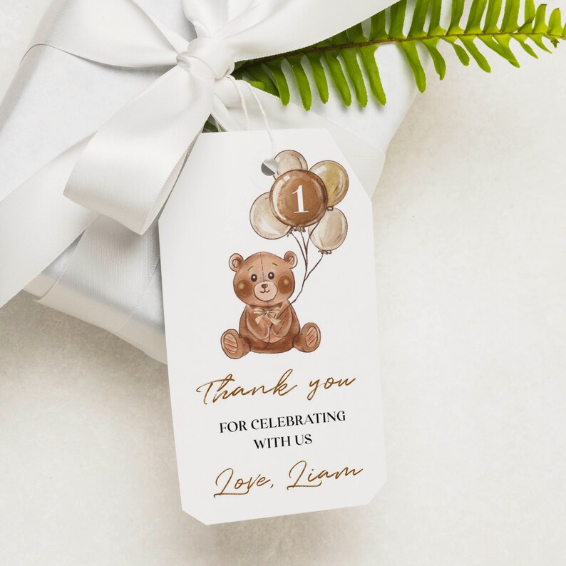EDITABLE Teddy Bear Birthday Favor Tags Beary First Birthday - Etsy