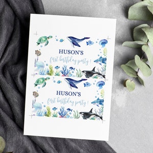 EDITABLE Under the Sea Gable Gift Box Label, Ocean Birthday Party Favor ...