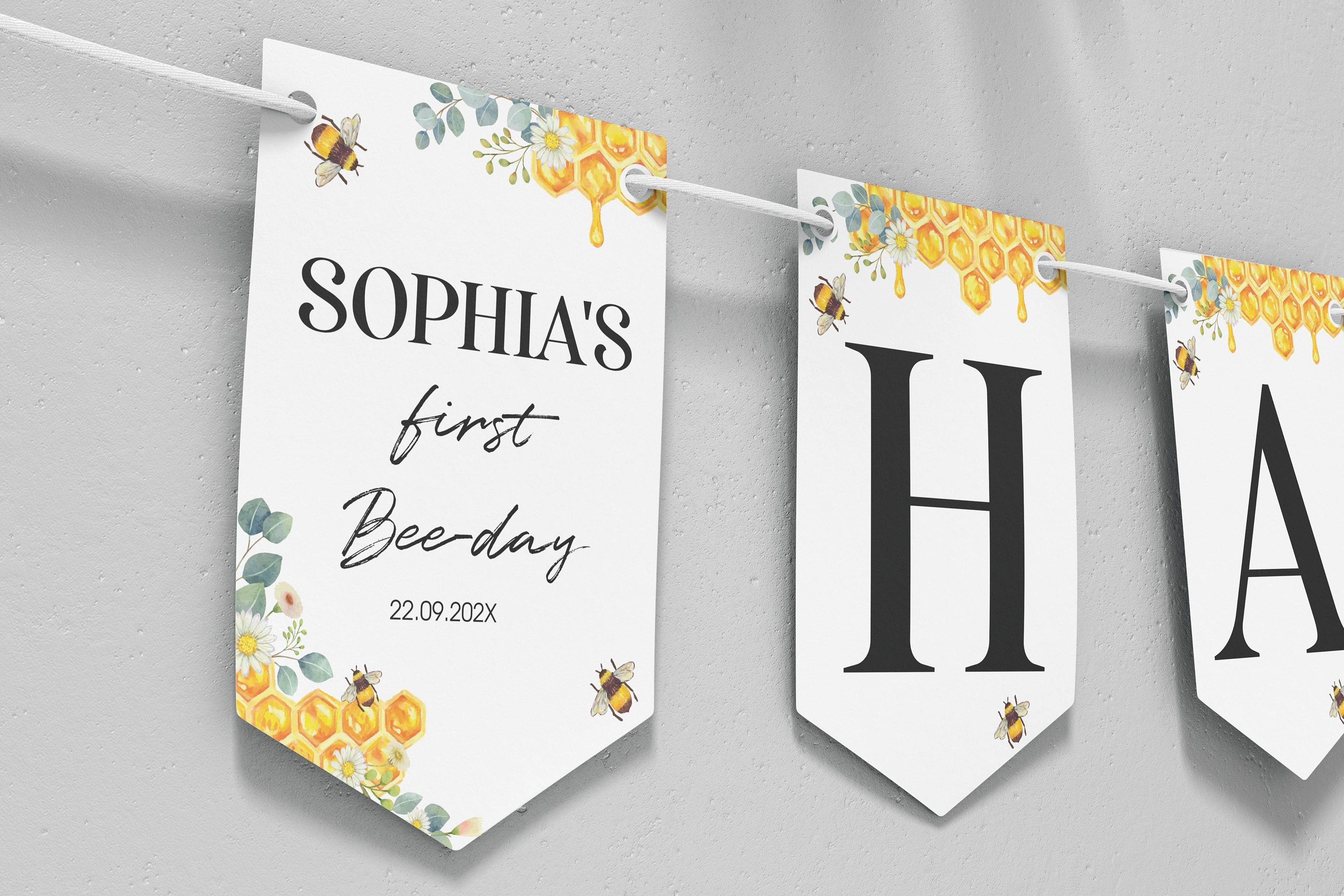 Editable First Bee Day Birthday Banner Bee 1st Birthday - Etsy