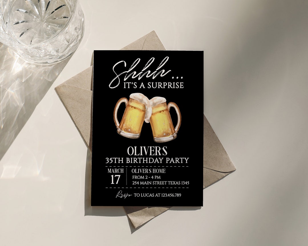 Shhh It's A Surprise Invitation, Beer Surprise Birthday Invitation for ...