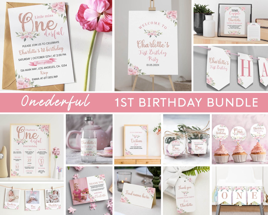 Editable Little Miss Onederful Invitation Bundle, Rose Gold Onederful ...
