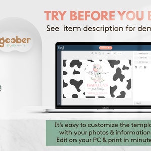 EDITABLE Holy Cow I'm One Gable Gift Box Label, Cow Birthday Party ...