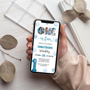 EDITABLE Boy First Birthday Invitation, Blue Balloon 1st Birthday Party ...