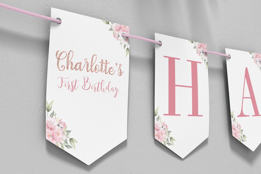 Editable Onederful Birthday Banner, Blush Pink Floral Birthday Banner ...