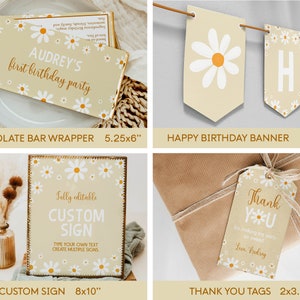 Editable Daisy First Birthday Invitation Bundle, Daisy Birthday Party ...