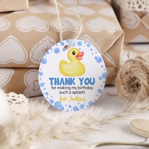 EDITABLE Rubber Duck Birthday Thank You Tag, Yellow Duck Birthday Favor ...