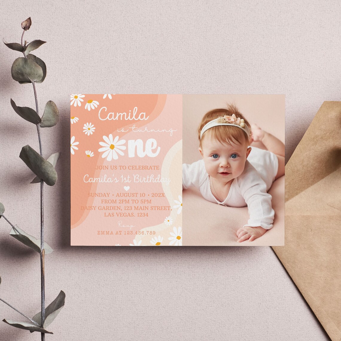 Editable Daisy Birthday Party Invitation, Daisy First Birthday ...