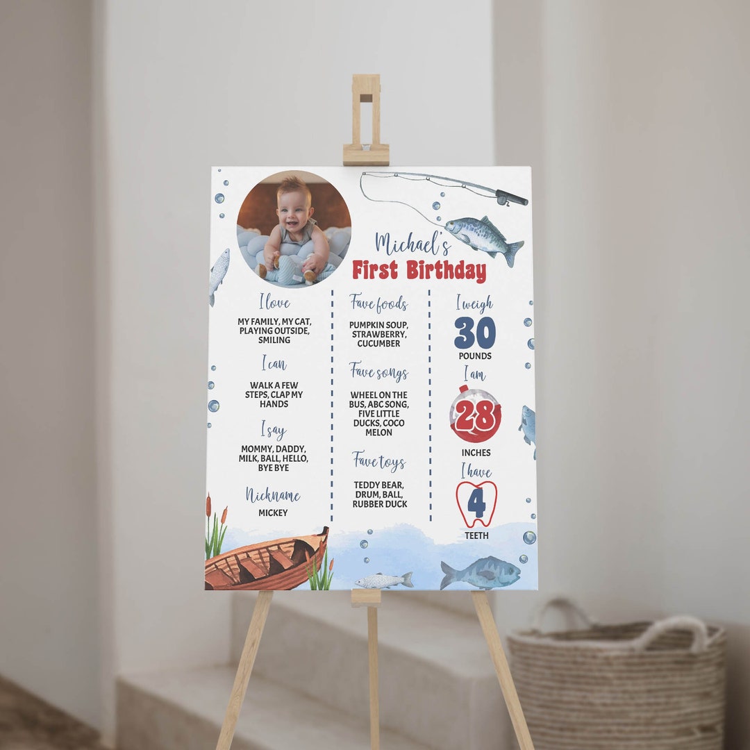 EDITABLE Fishing Milestone Board, Big One 1st Birthday Milestone Poster ...