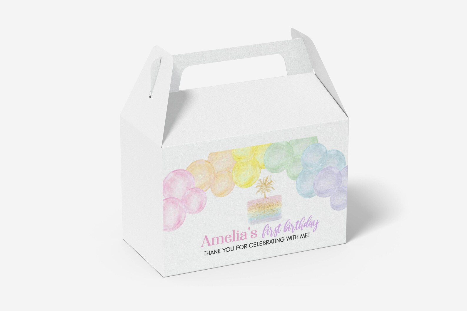 EDITABLE Pastel Rainbow Gable Gift Box Label, Pastel 1st Birthday Favor ...
