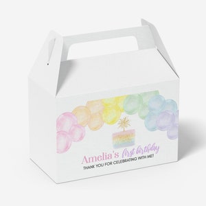 EDITABLE Pastel Rainbow Gable Gift Box Label, Pastel 1st Birthday Favor ...