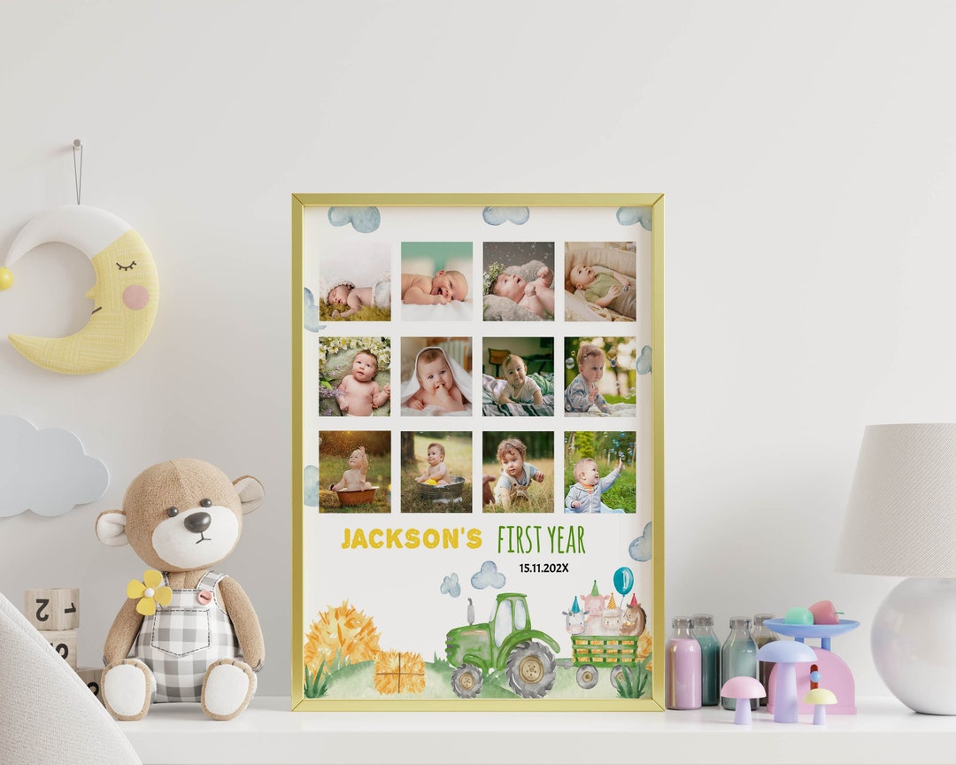 Editable First Year Photo Collage, 12 Month Photo Print, First Birthday ...