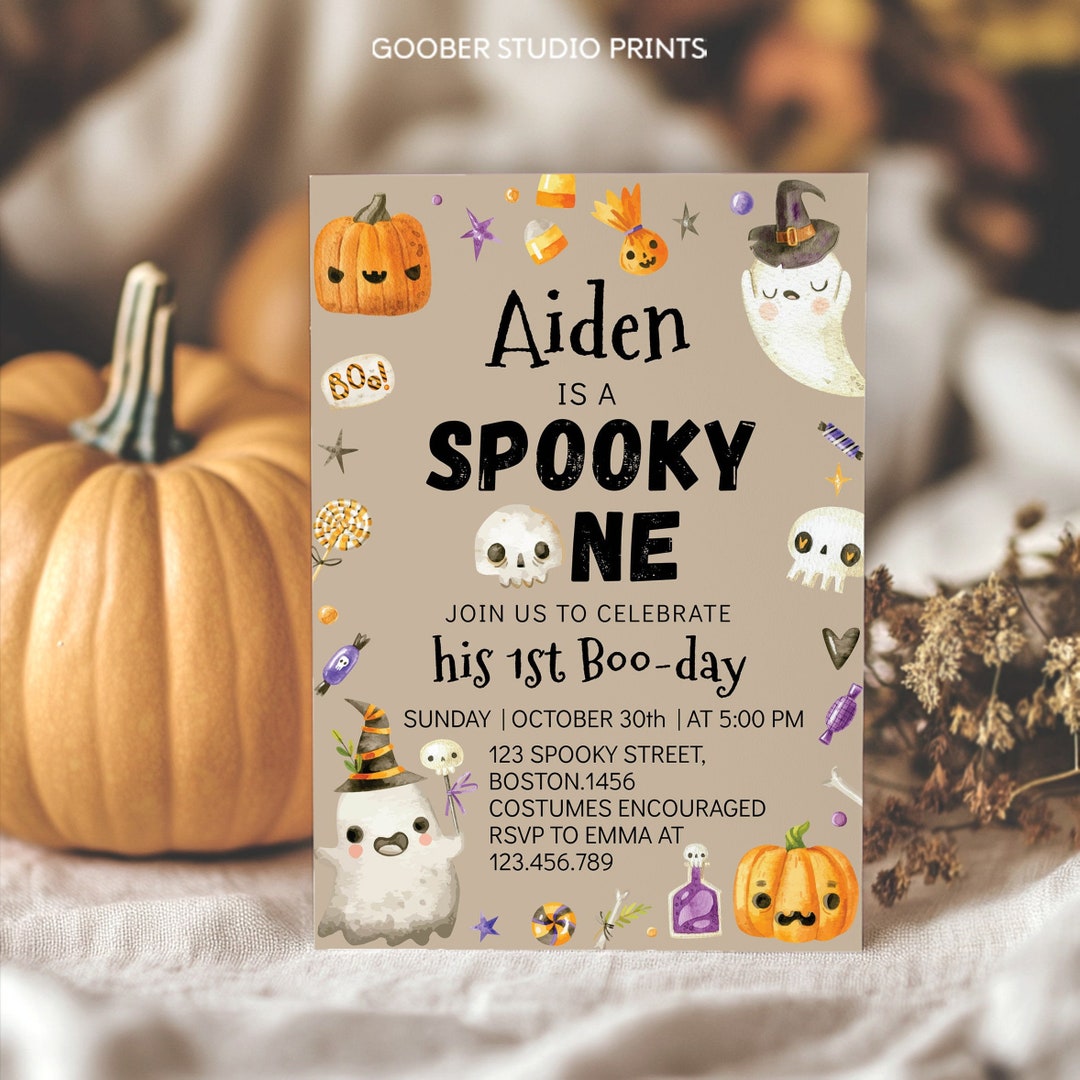 Editable Spooky One Birthday Invitation, Halloween First Birthday ...