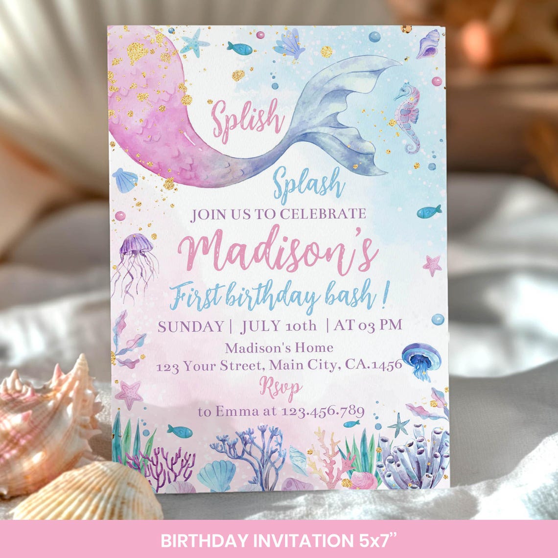 Editable Mermaid Birthday Invitation Bundle, Mermaid Birthday Party Kit ...