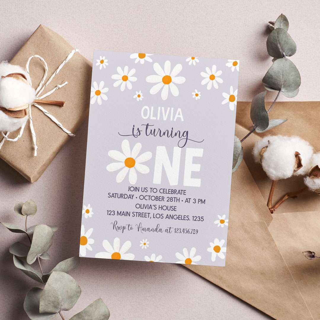 Editable Daisy First Birthday Invitation, Boho Daisy Birthday ...