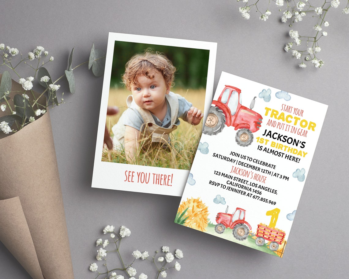 EDITABLE Tractor Birthday Invitation Red Tractor Invitation | Etsy