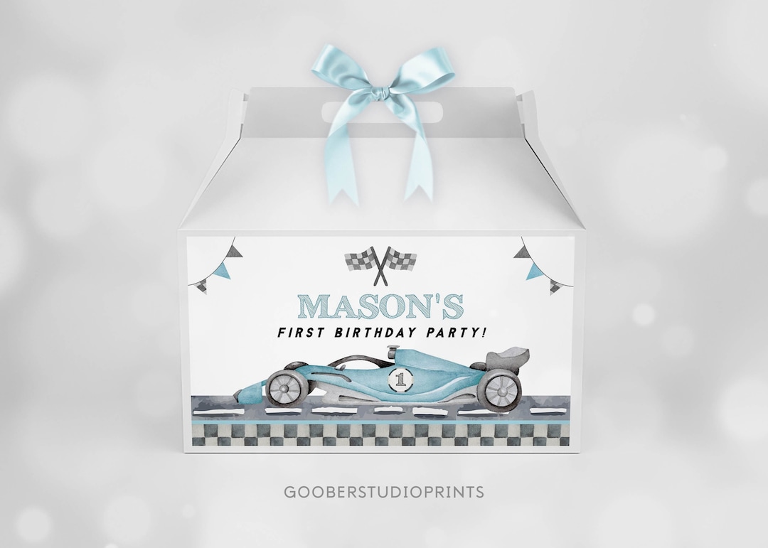 EDITABLE Race Car Birthday Gable Gift Box Label, Race Car Party Favor ...