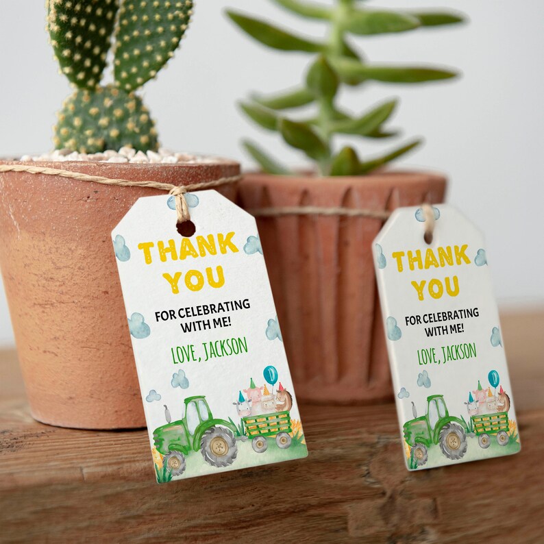EDITABLE Tractor Favor Tags Green Tractor Birthday Thank You - Etsy