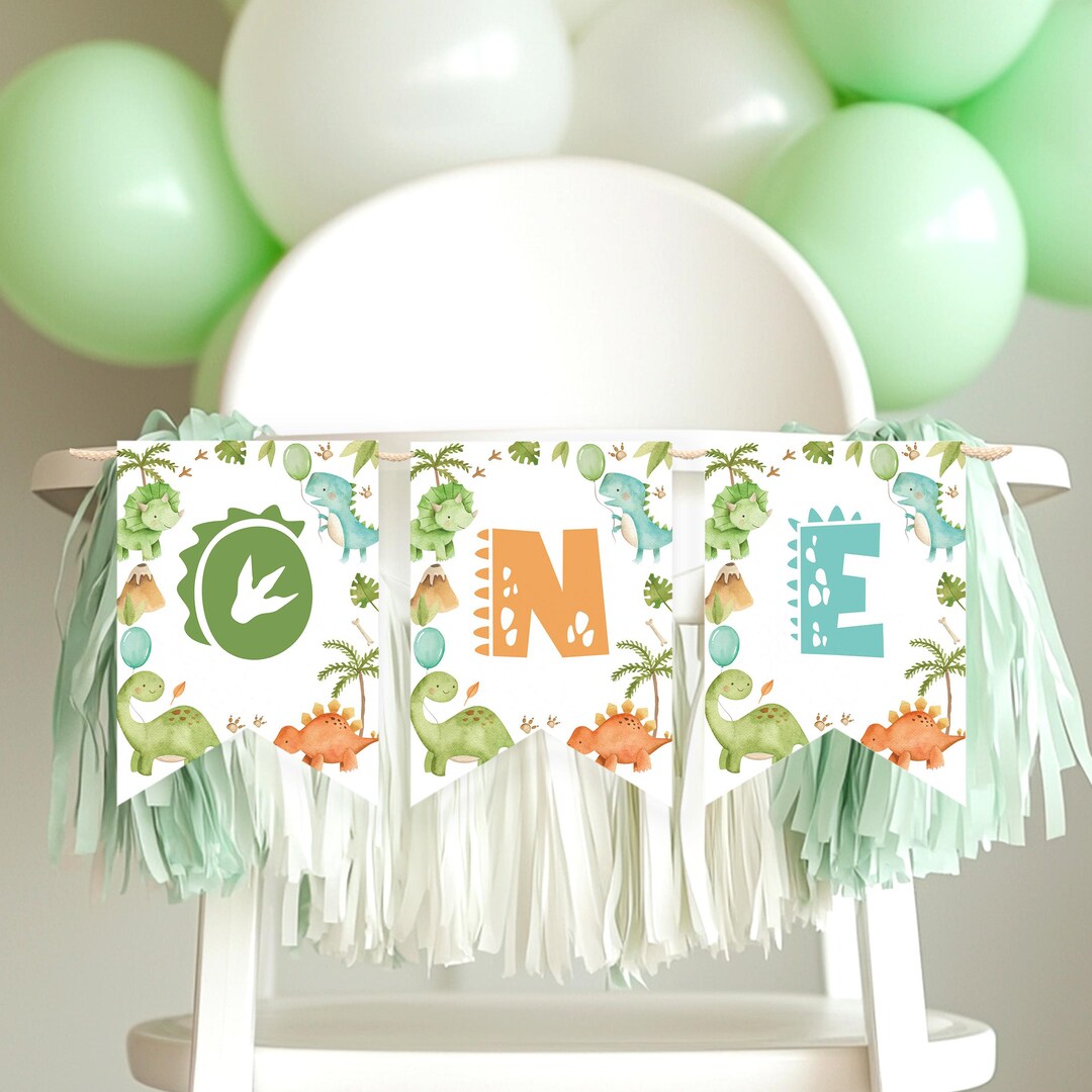 Dinosaur First Birthday High Chair Banner, Dinosaur Birthday Party One ...